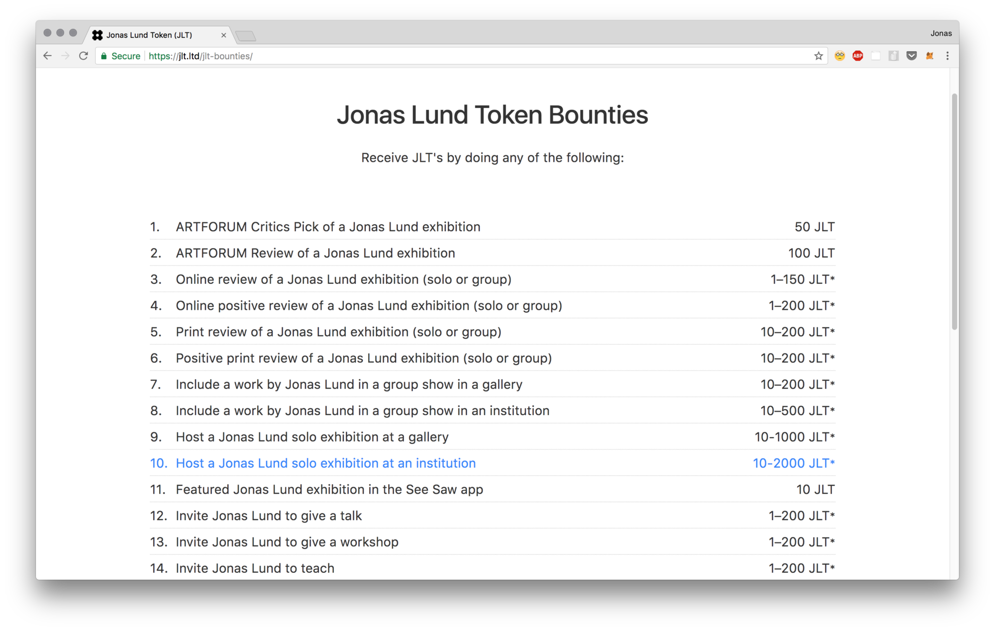 Jonas Lund - Jonas Lund Token (JLT)